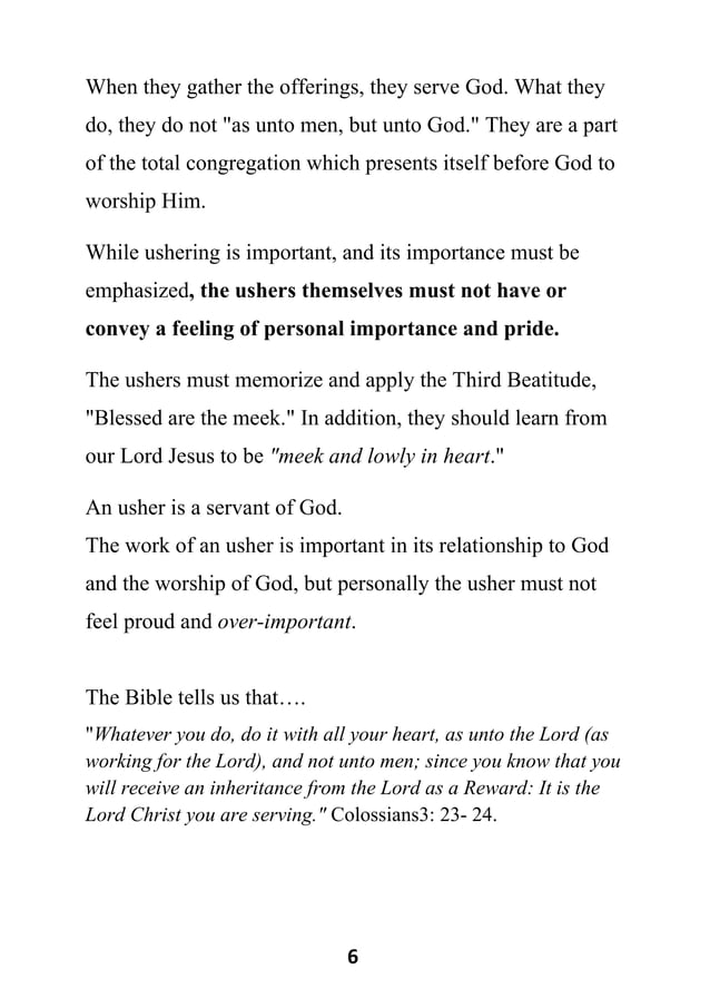 THE ART OF EFFECTIVE CHURCH USHERING TRAINING MANUAL | PDF