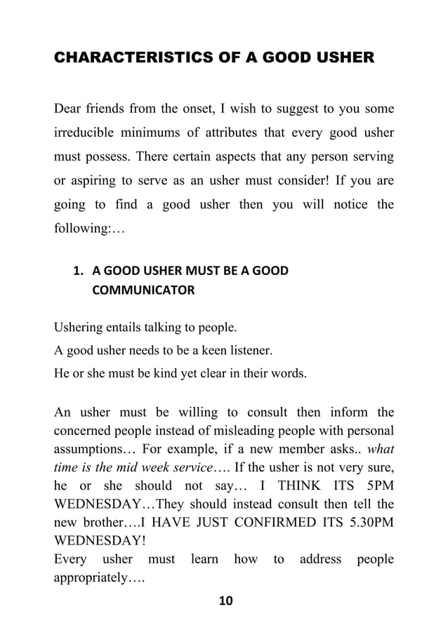 THE ART OF EFFECTIVE CHURCH USHERING TRAINING MANUAL | PDF