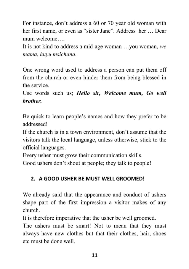 THE ART OF EFFECTIVE CHURCH USHERING TRAINING MANUAL | PDF