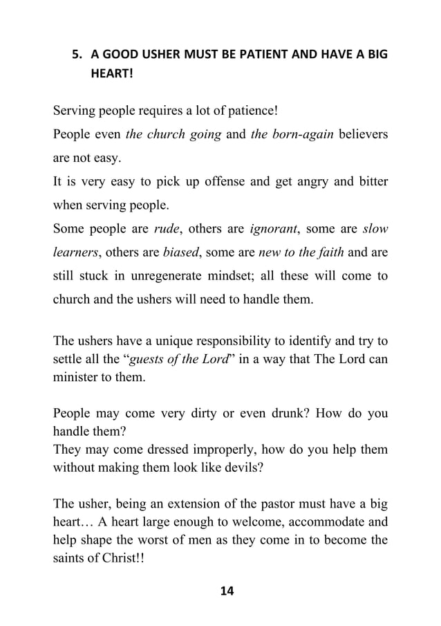THE ART OF EFFECTIVE CHURCH USHERING TRAINING MANUAL | PDF