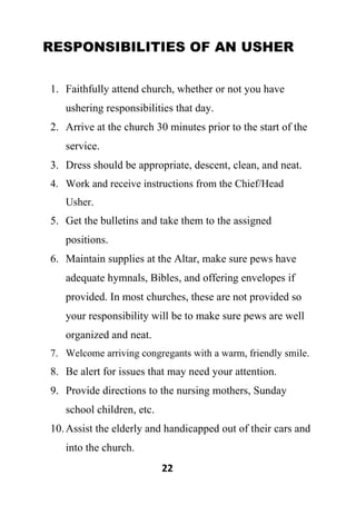 THE ART OF EFFECTIVE CHURCH USHERING TRAINING MANUAL | PDF