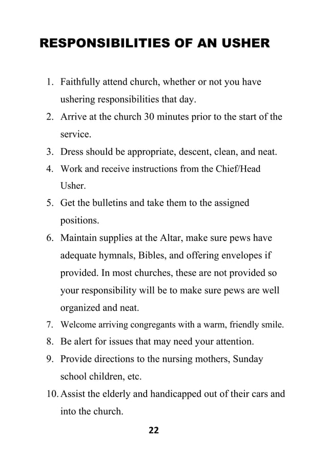 THE ART OF EFFECTIVE CHURCH USHERING TRAINING MANUAL | PDF