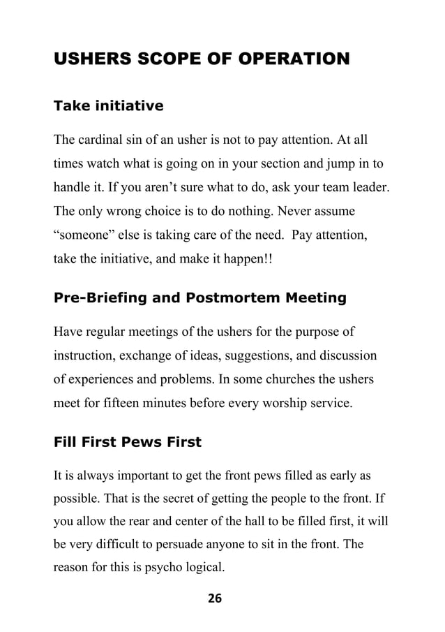 THE ART OF EFFECTIVE CHURCH USHERING TRAINING MANUAL | PDF