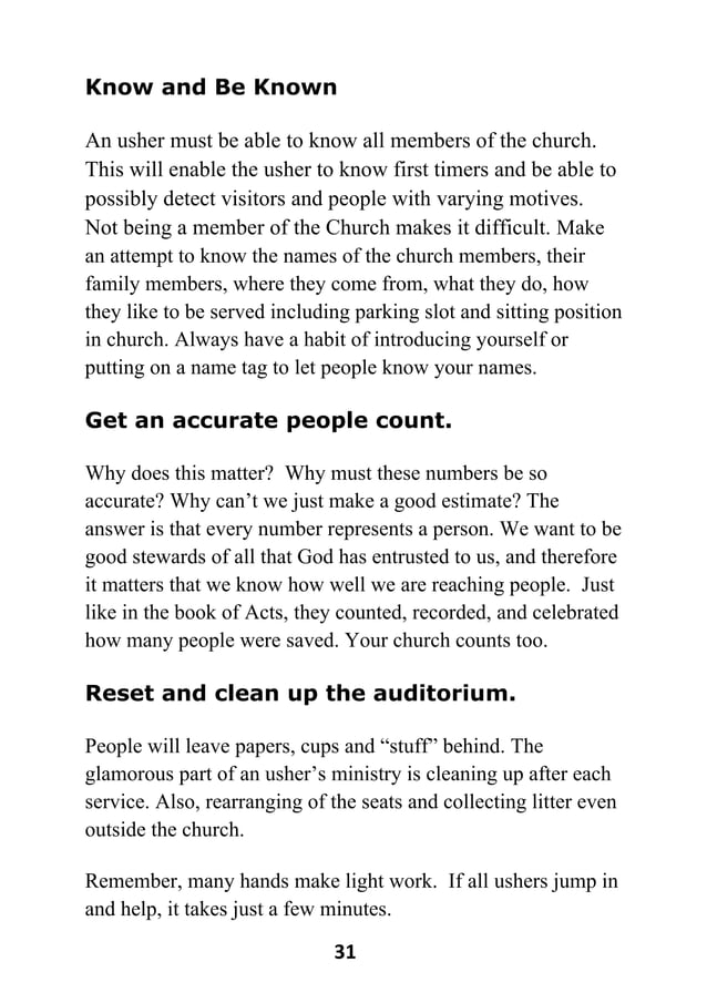 THE ART OF EFFECTIVE CHURCH USHERING TRAINING MANUAL | PDF