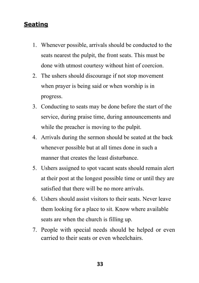 THE ART OF EFFECTIVE CHURCH USHERING TRAINING MANUAL | PDF