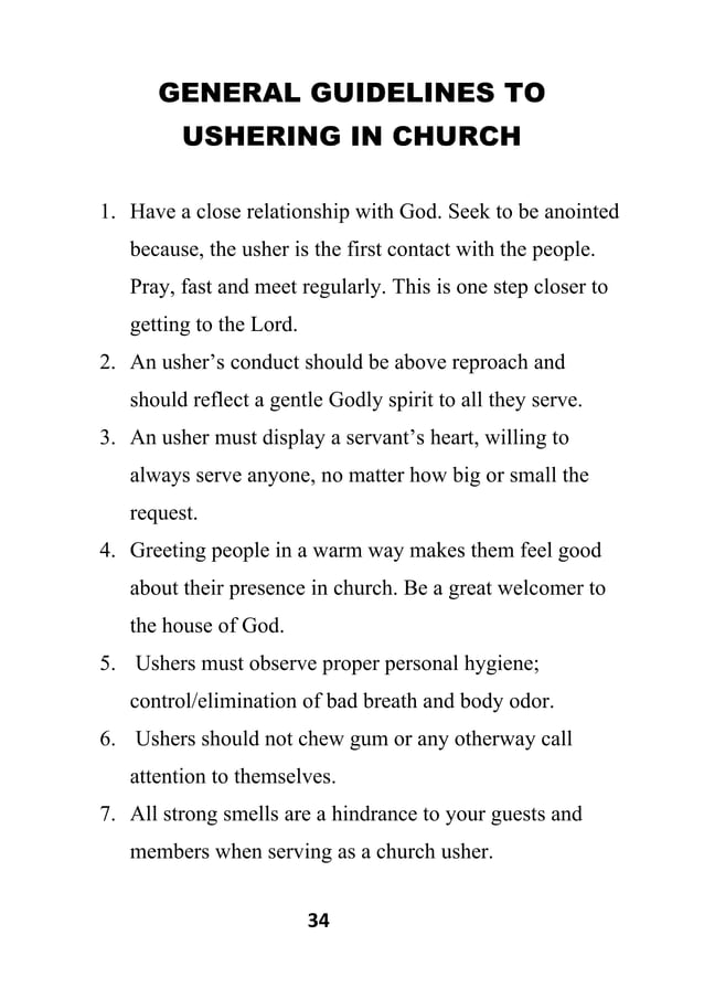 THE ART OF EFFECTIVE CHURCH USHERING TRAINING MANUAL | PDF