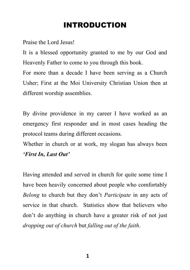 THE ART OF EFFECTIVE CHURCH USHERING TRAINING MANUAL | PDF