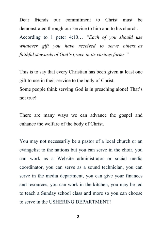 THE ART OF EFFECTIVE CHURCH USHERING TRAINING MANUAL | PDF