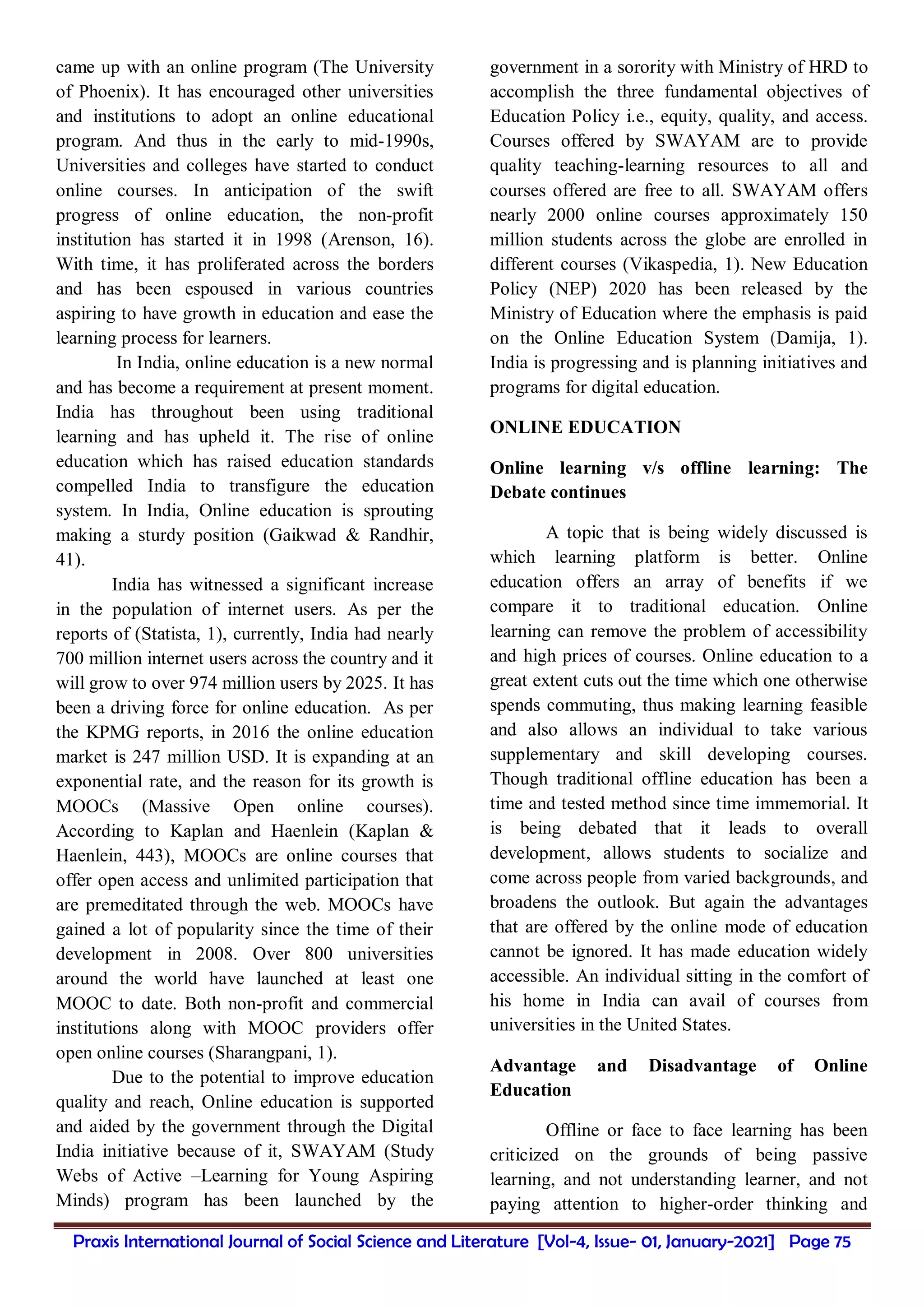 evolution of online education: transformation of education in India pdf ...