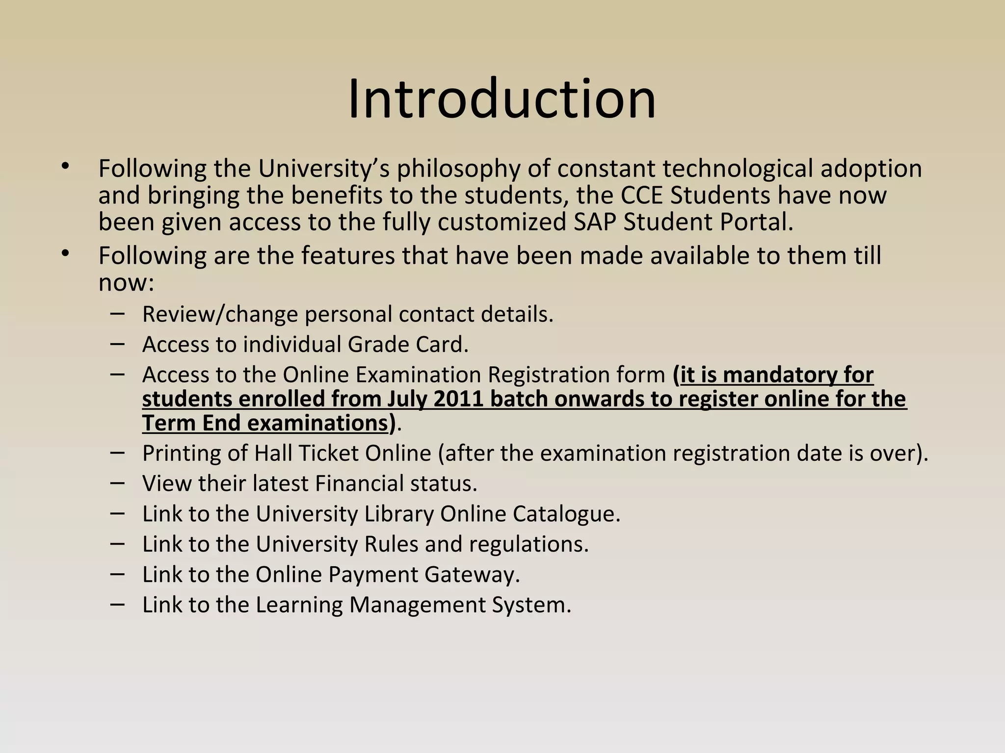 Online examination registration process for CCE students | PPT