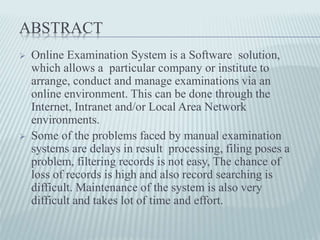 Online examination system project ppt | PPTX
