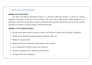 Online Food delivery management documents | PPT