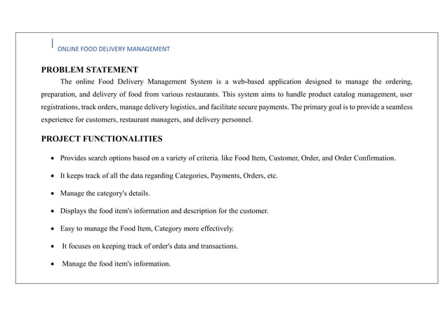 Online Food delivery management documents | PPT