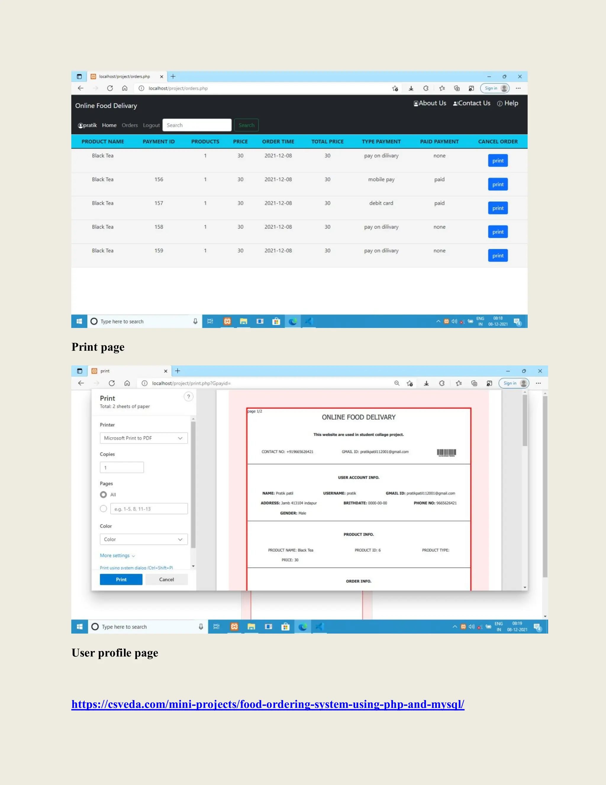 Online food ordering system project report.pdf
