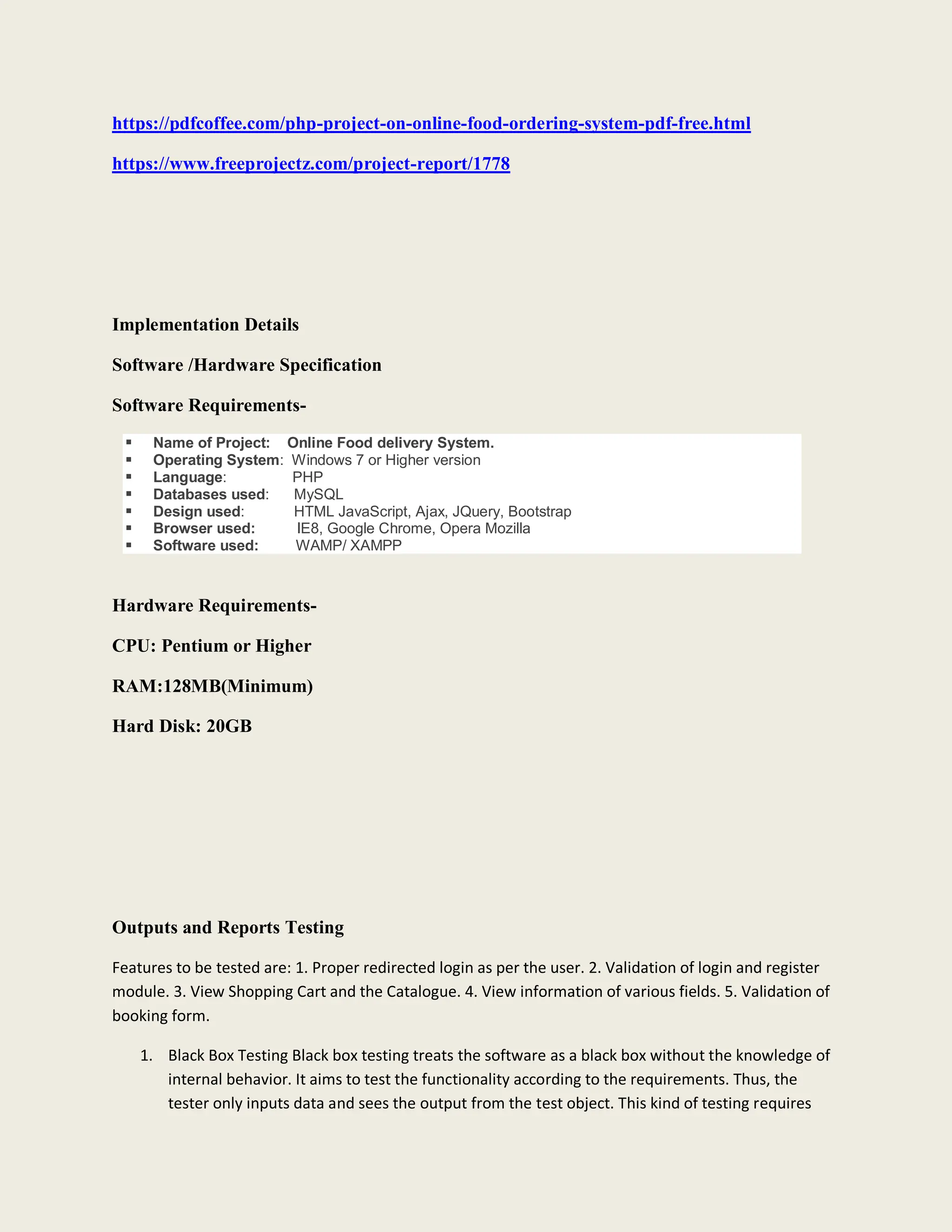 Online food ordering system project report.pdf