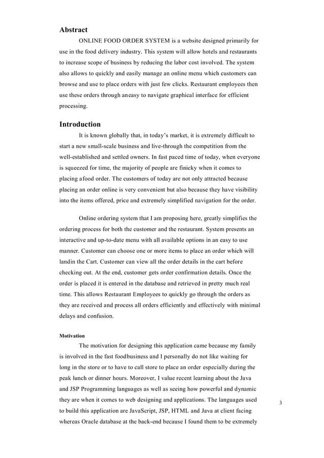 ONLINE FOOD ORDER SYSTEM PROJECT REPORT.pdf | Programming Languages | Computing