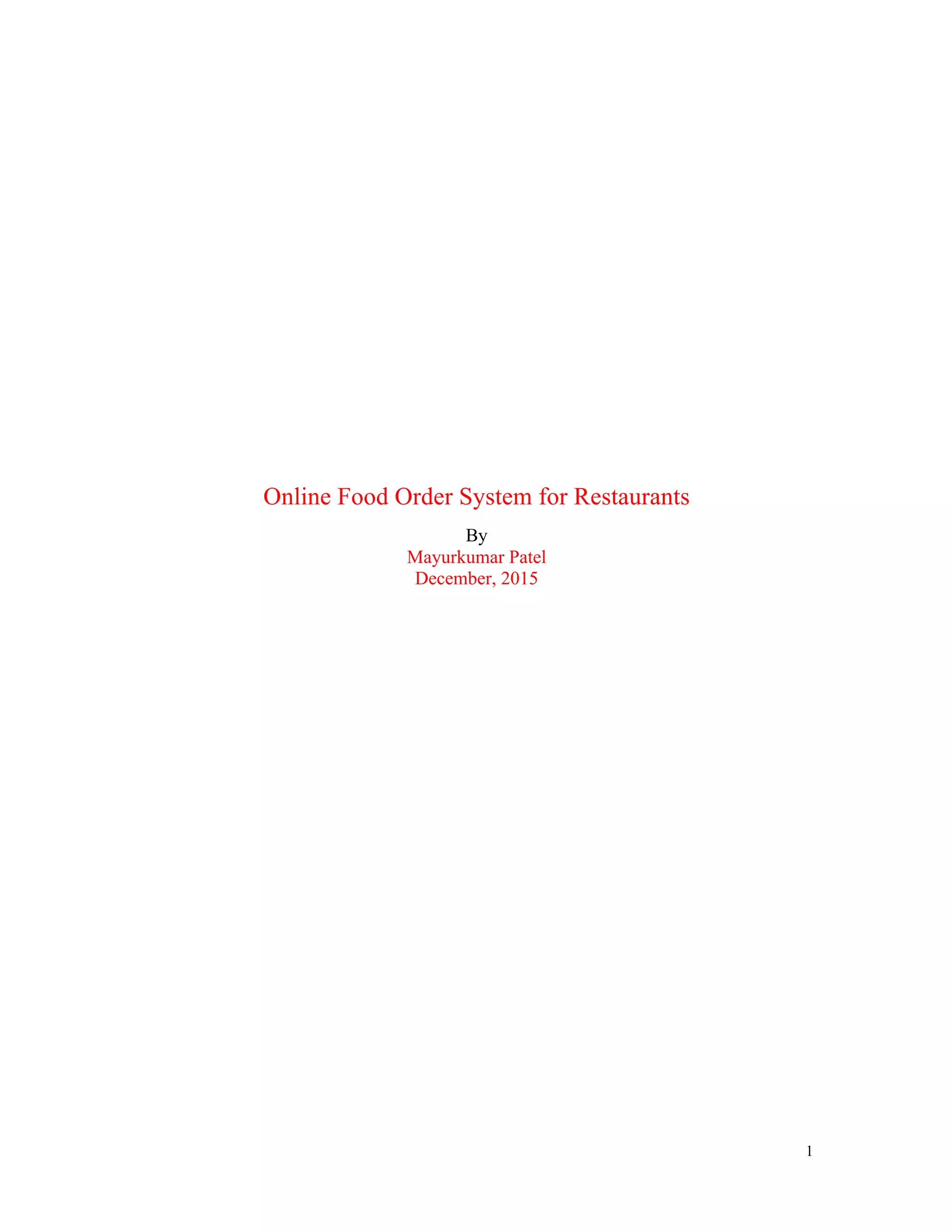 Online Food Order System for Restaurants.pdf | Programming Languages | Computing