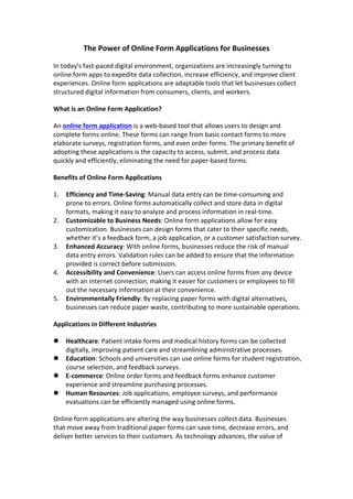 Why Online Form Applications Are a Game-Changer for Businesses | PDF