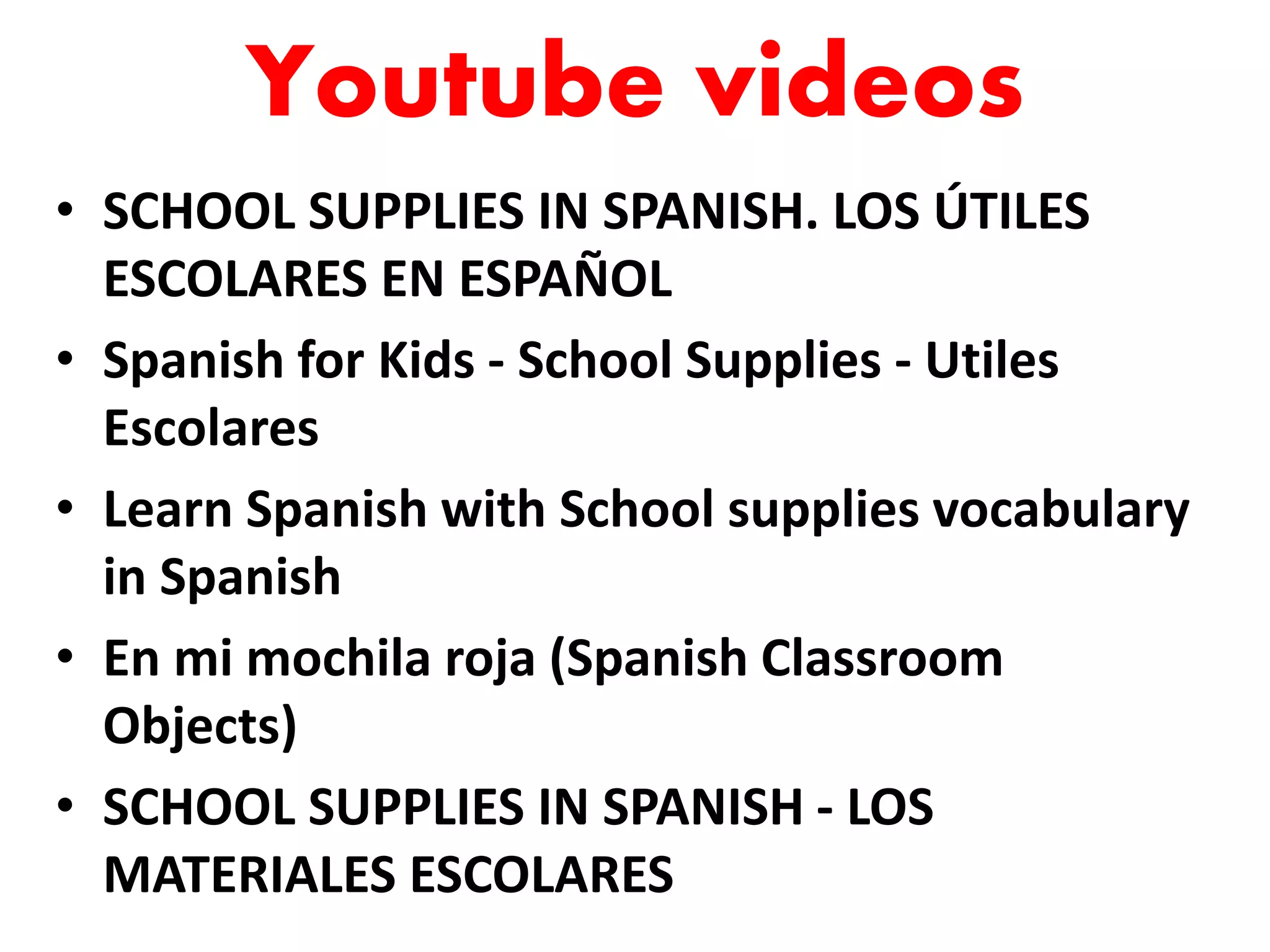 Online free spanish los utiles escolares | PPTX