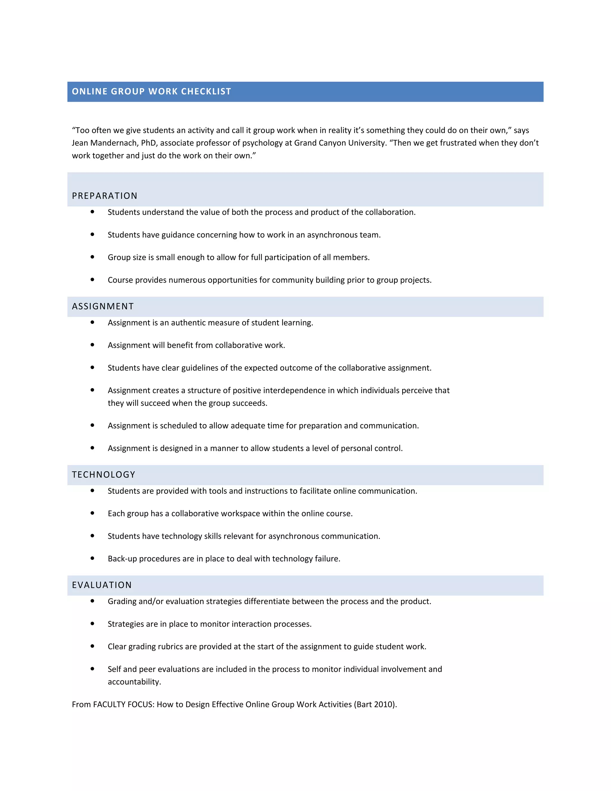 Online Group Work Checklist | PDF