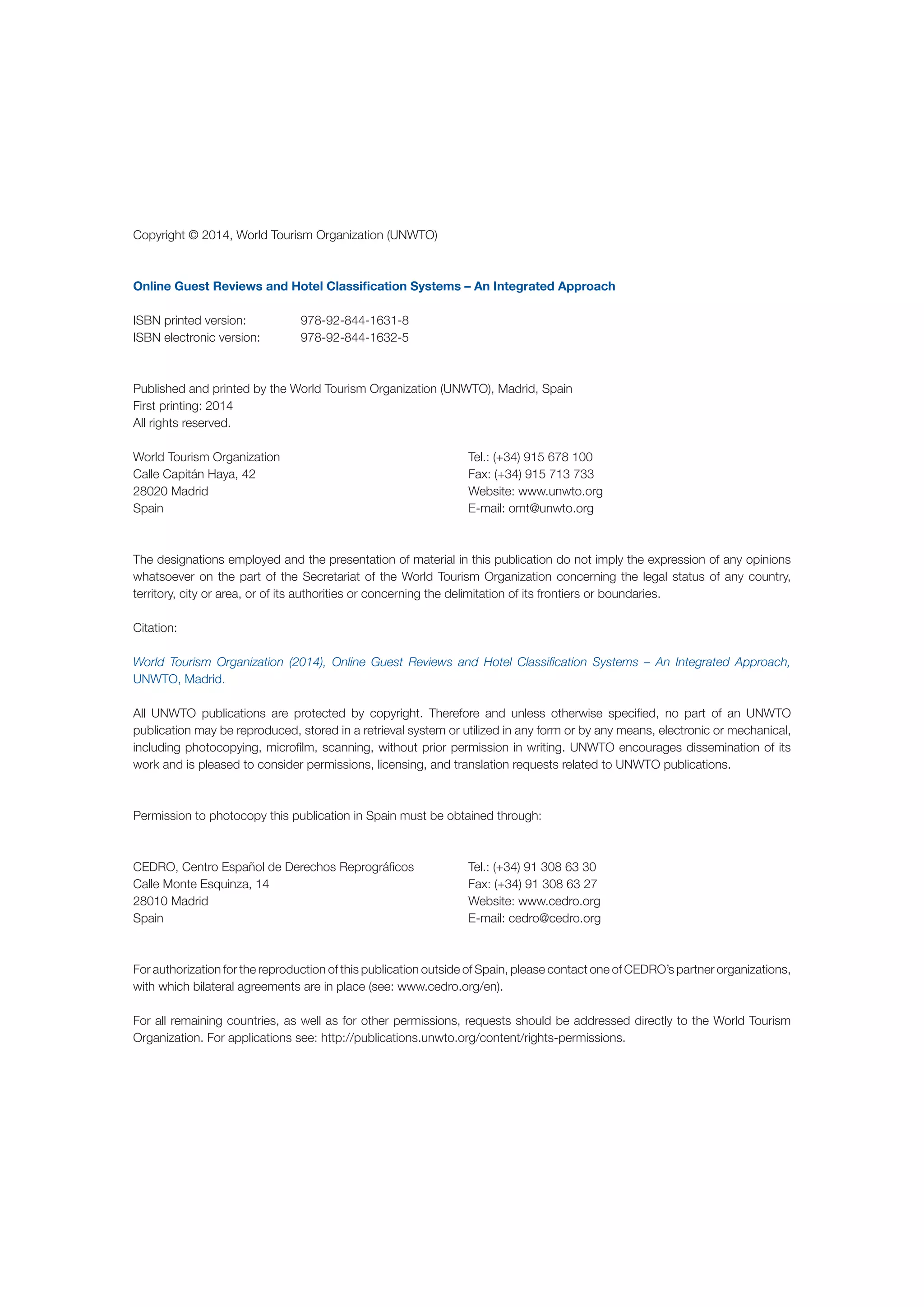 UNWTO Report: Online guest reviews and hotel classification sytems | PDF