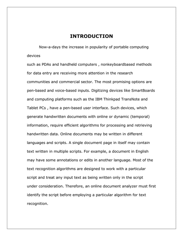 Online handwritten script recognition (synopsis) | DOC | Desktop ...