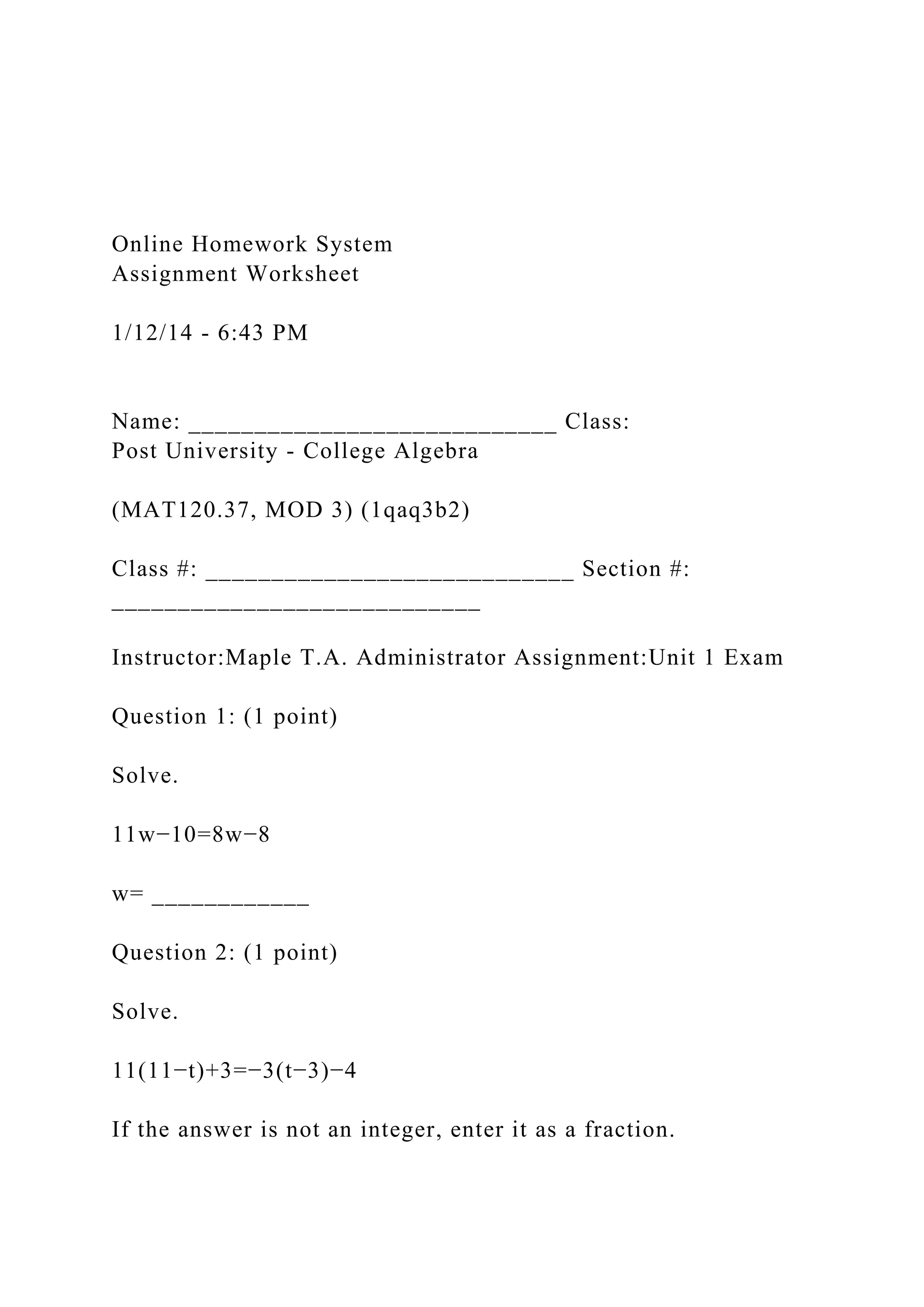 Online Homework SystemAssignment Worksheet11214 - 643.docx
