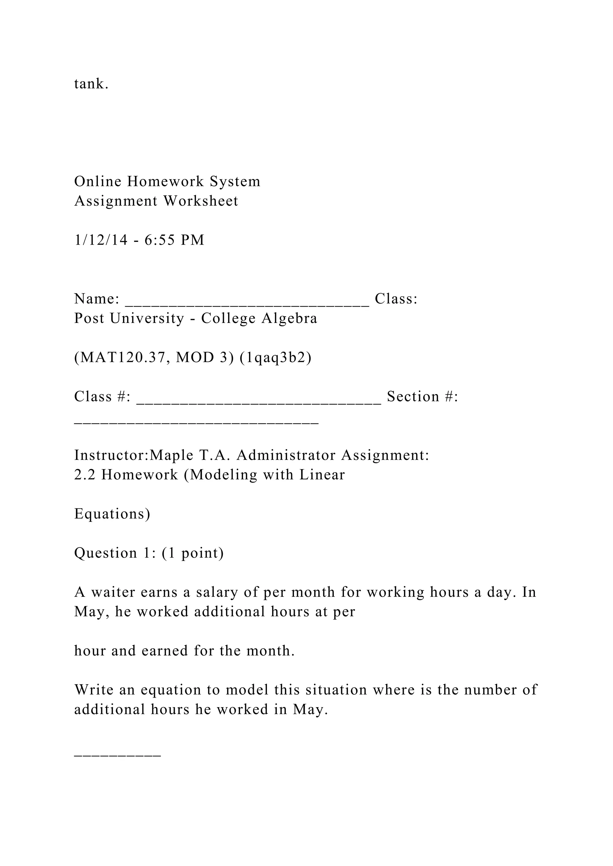 Online Homework SystemAssignment Worksheet11214 - 643.docx