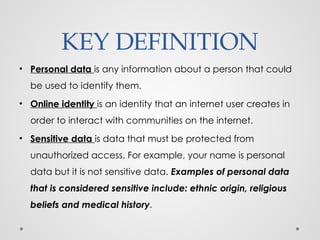 ONLINE IDENTITY SAFETY junior school notes | PPTX