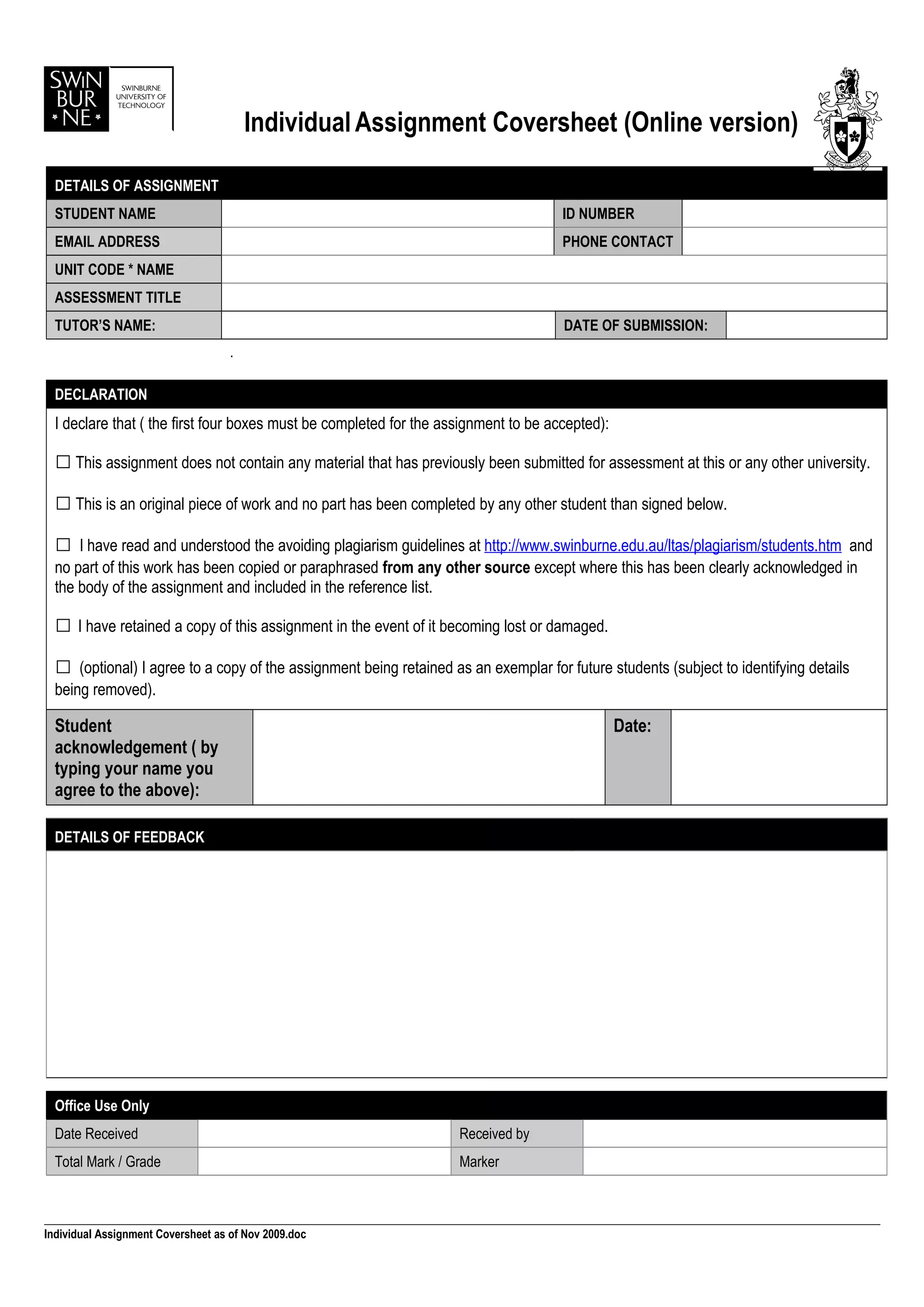 Online indiv assignment_cover_sheet | DOC