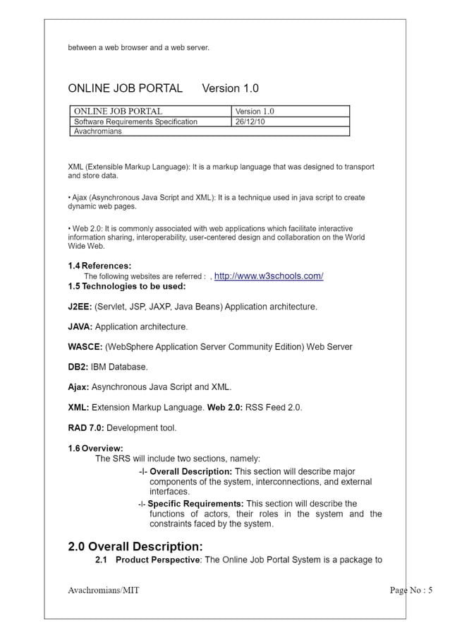 Online job portal version 1.0 software requirements | PDF