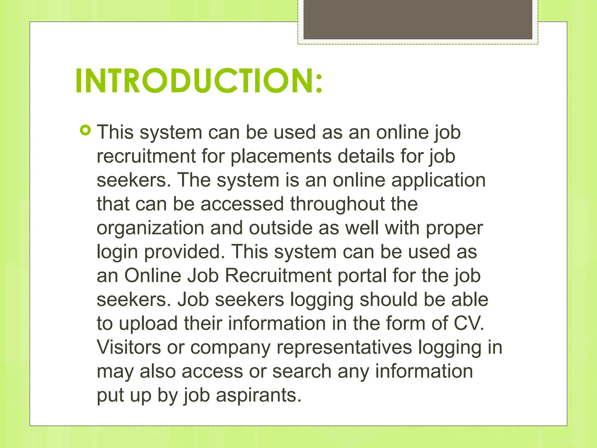 ONLINE JOB RECRUITMENT SYSTEM Project idea.pptx