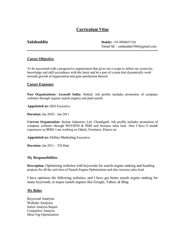 Online Marketing And BDM Resume | PDF