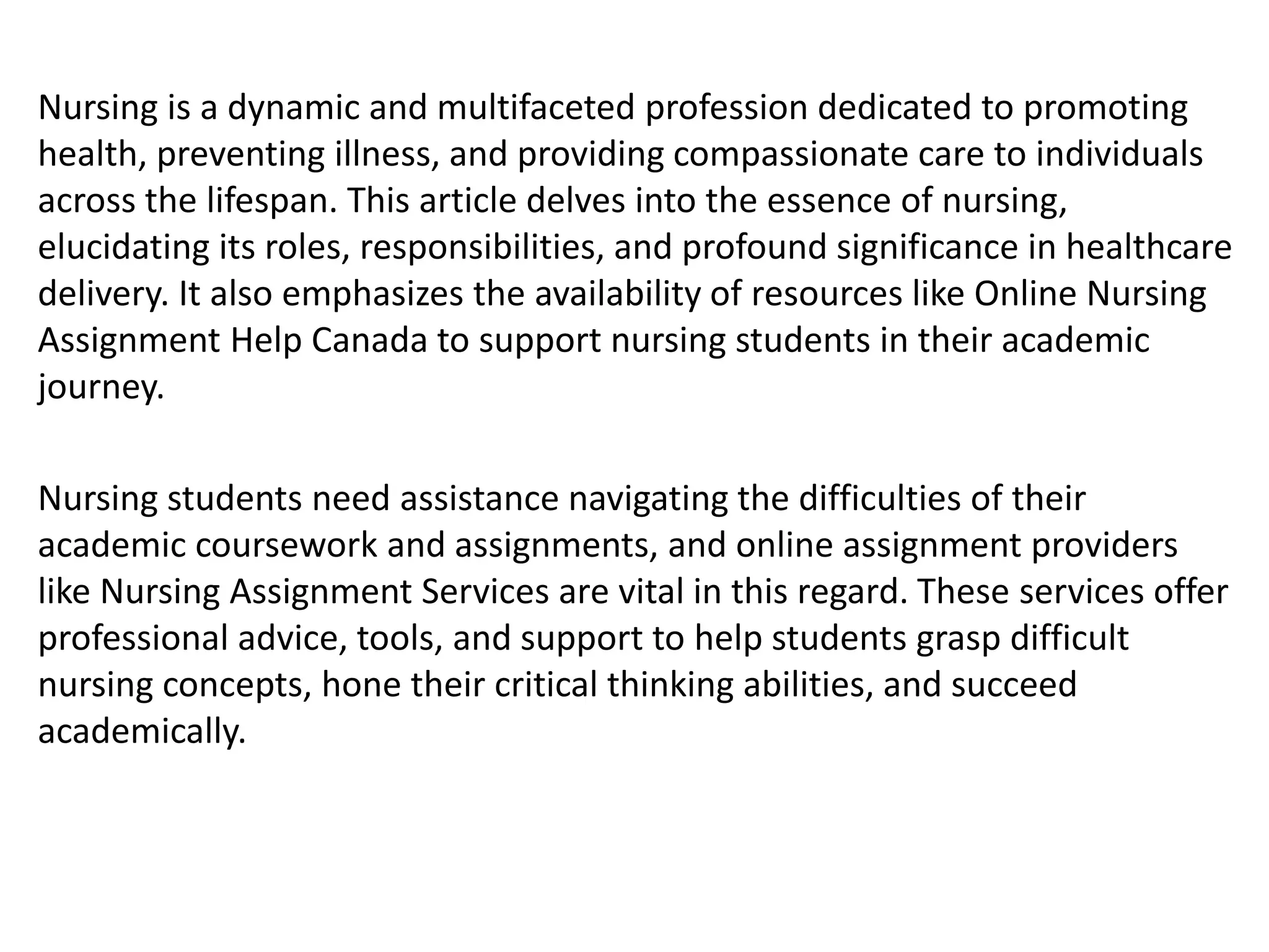 Nurturing Health: Understanding Nursing and Its Vital Importance | PPT