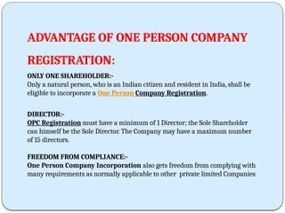 Online One Person Company (OPC) Registration in Delhi India | PPTX
