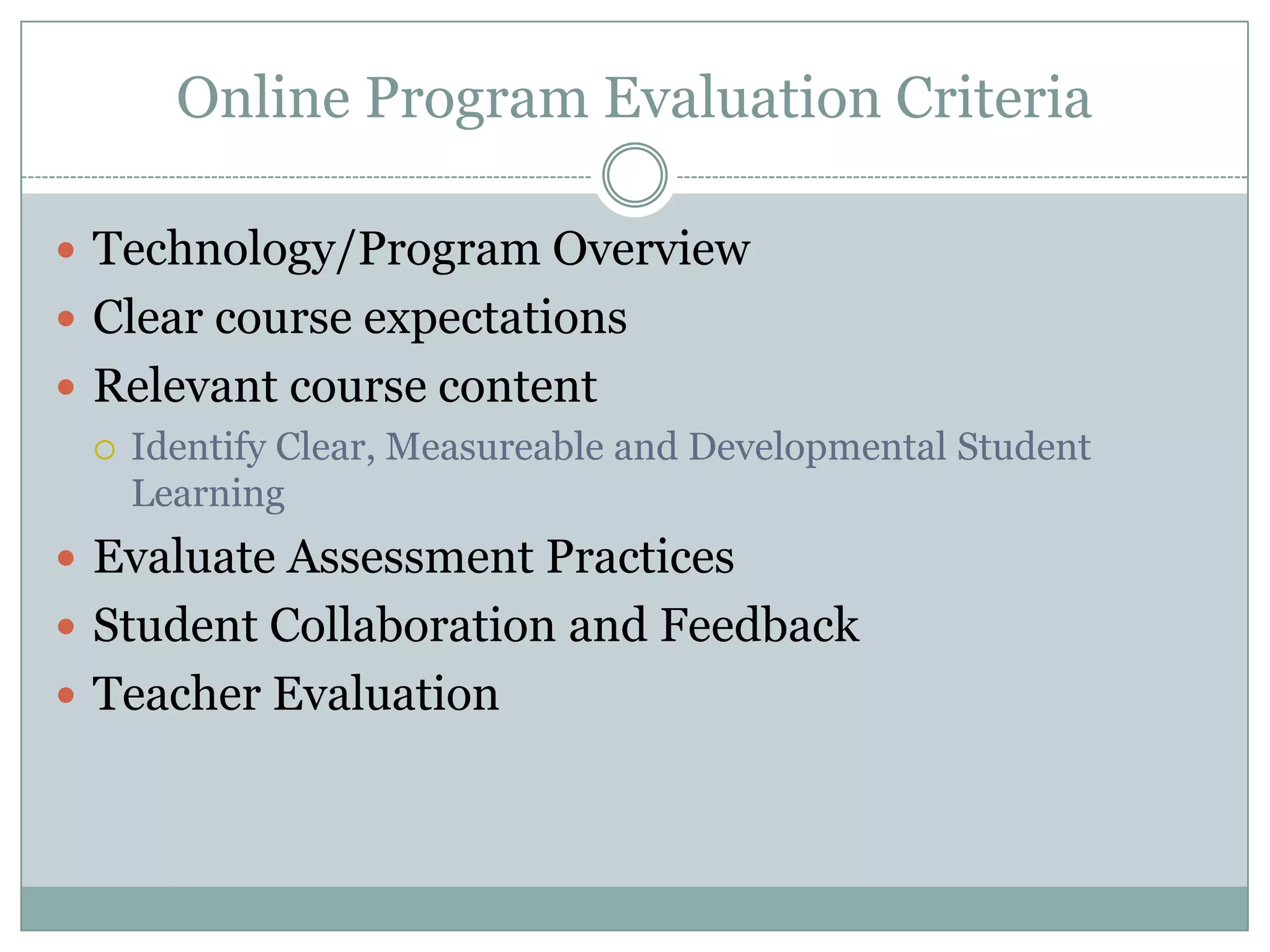 Online program evaluation proposal | PPTX | Educational Assessment ...