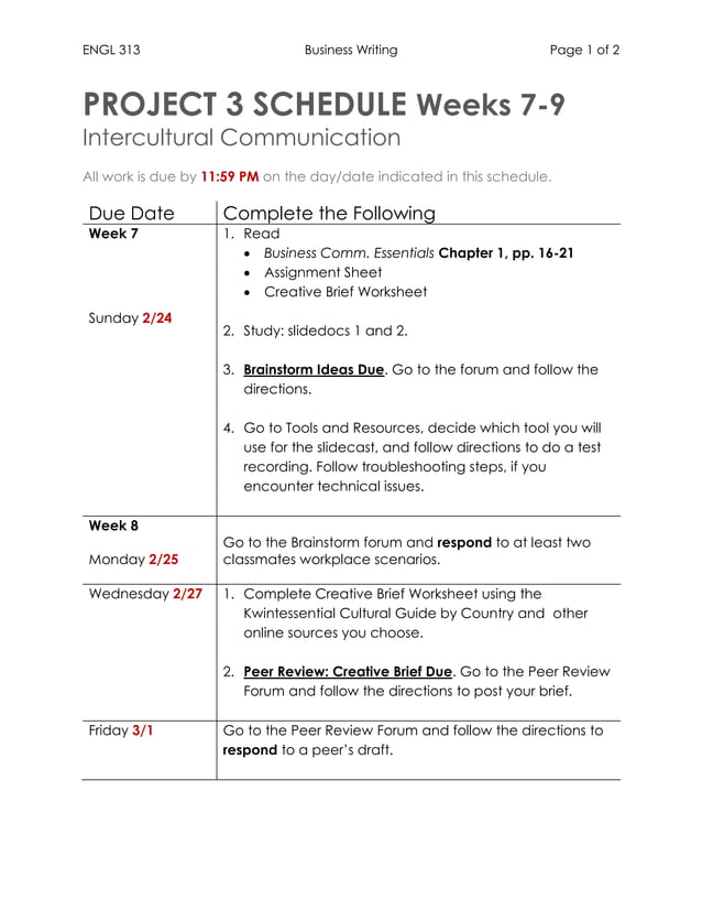 Online_Project3_Schedule_Engl313_Spring2019 | PDF