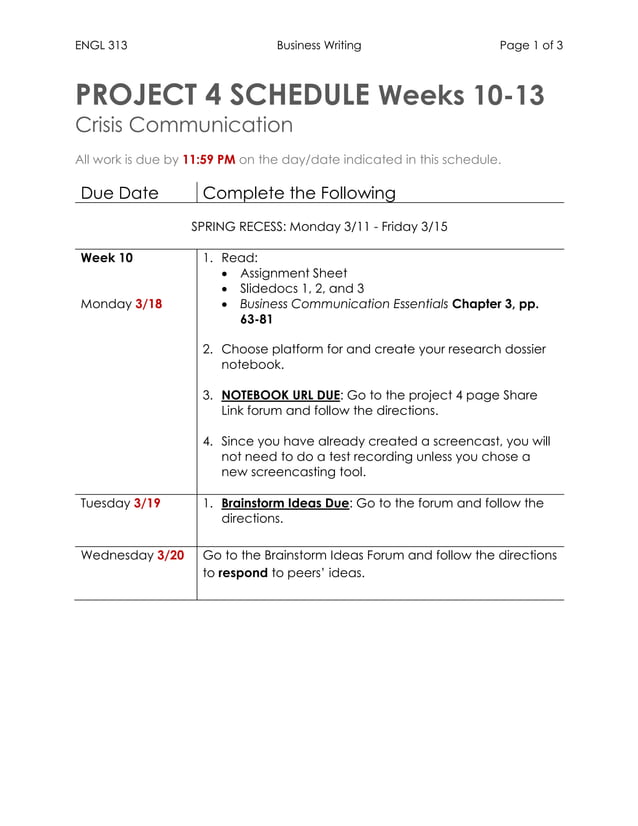 Online_Project4Schedule_Engl313_Spring2019 | PDF