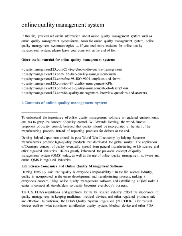 Online quality management system | PDF