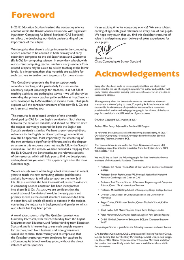 QuickStart Computing Scotland - subject knowledge covering the transition from Primary to ...