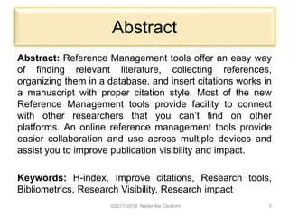 Online Reference Management Tools for Improving Research Visibility and ...