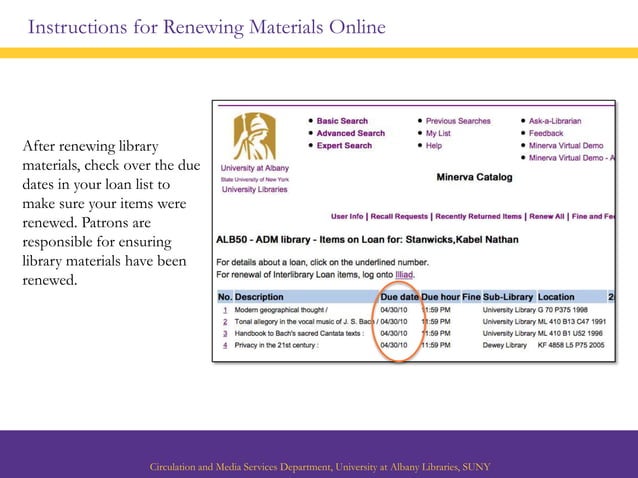 Renewing Library Materials in Minerva | PPT