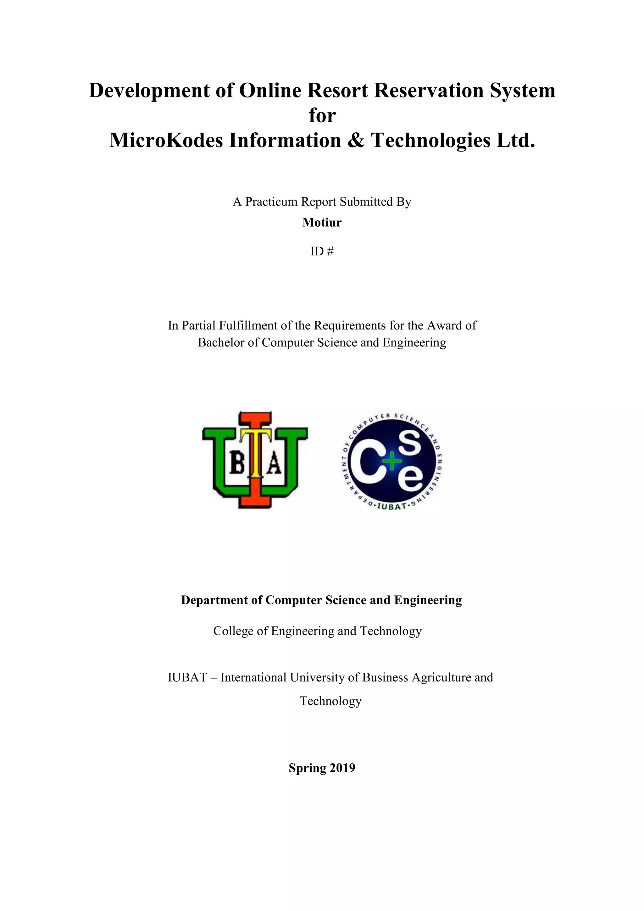 Online resort reservation system report (practicum) | PDF