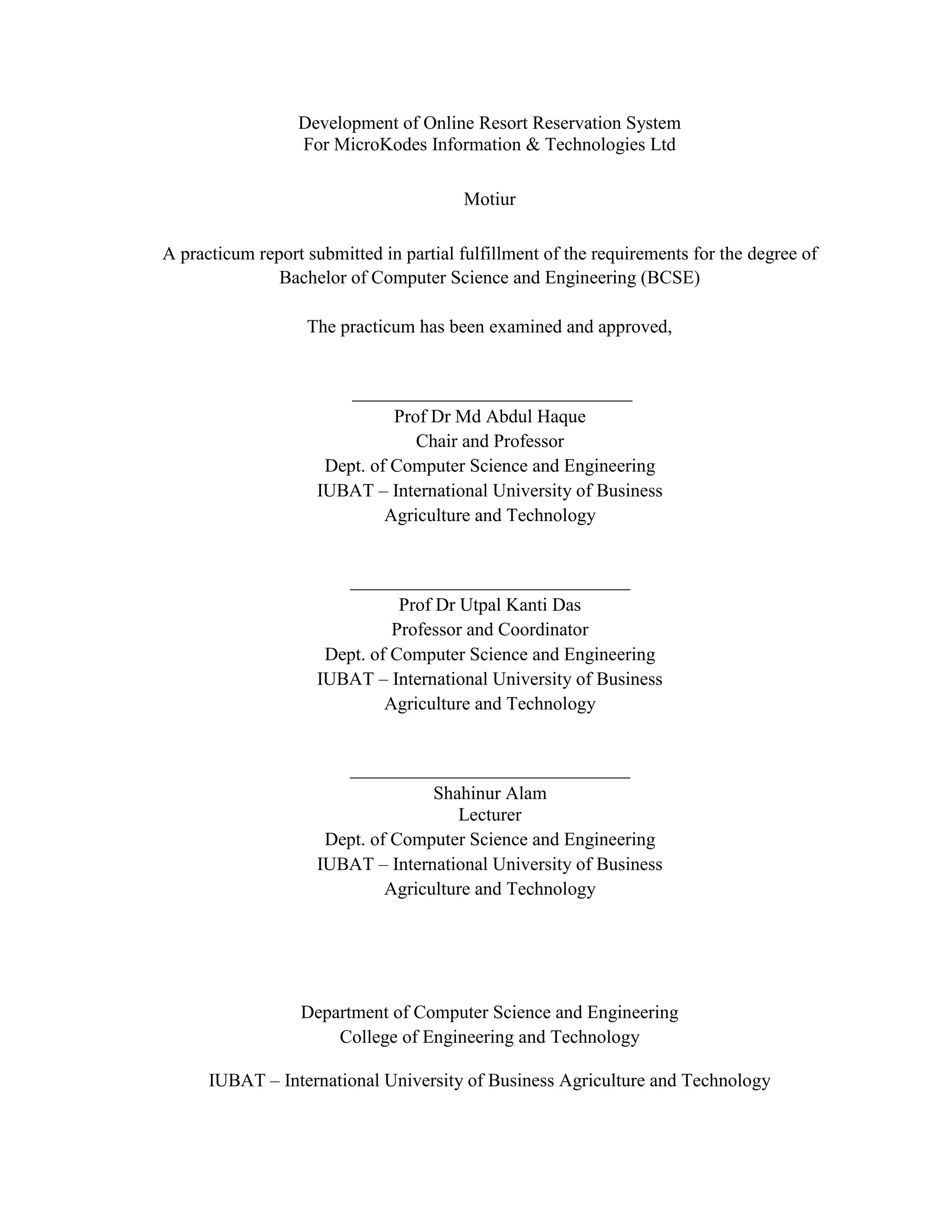 Online resort reservation system report (practicum) | PDF