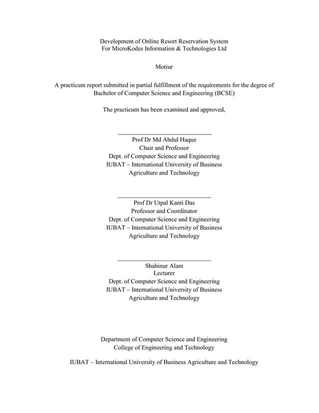 Online resort reservation system report (practicum) | PDF