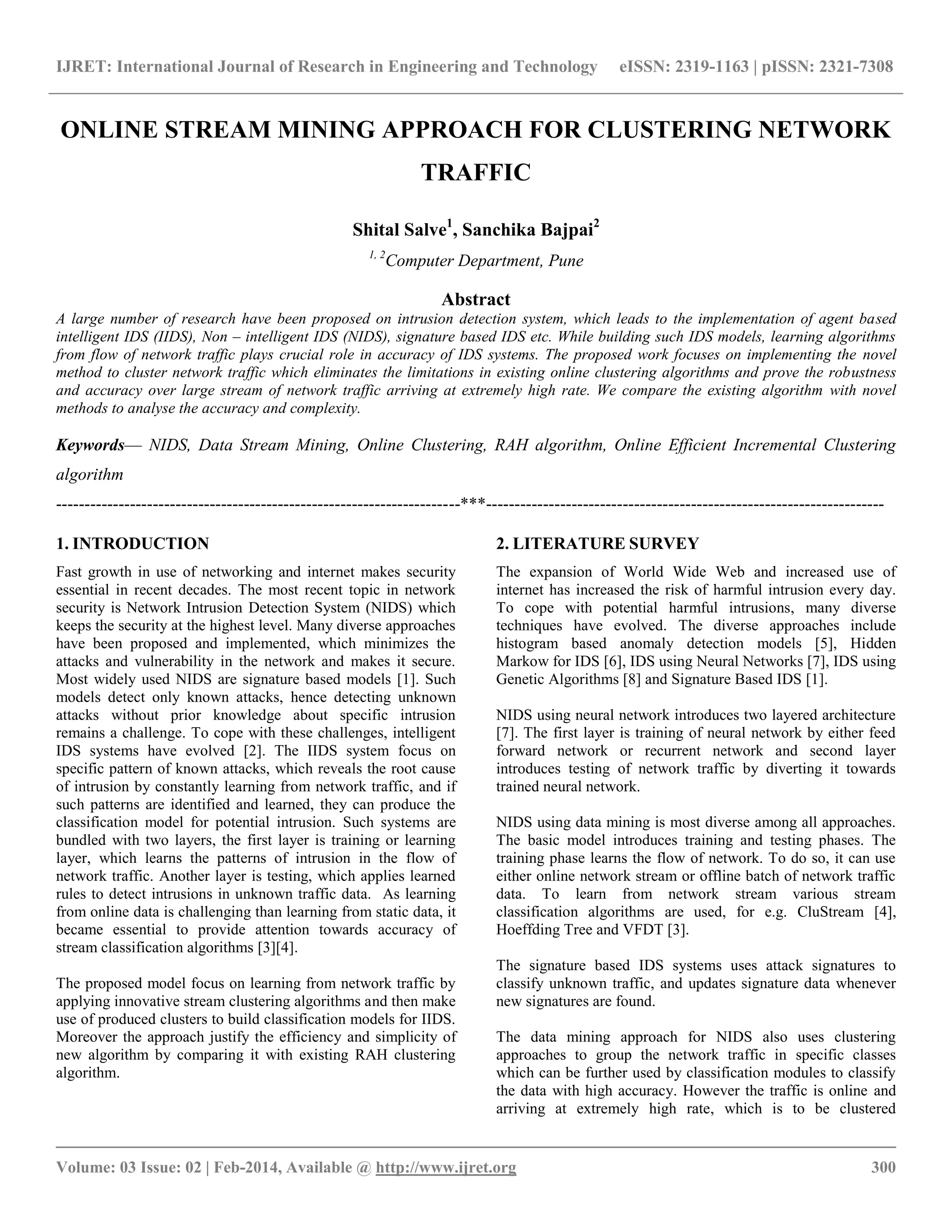 Online Stream Mining Approach For Clustering Network Traffic Pdf