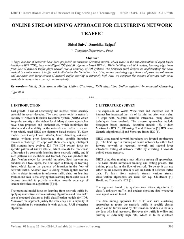 Online stream mining approach for clustering network traffic | PDF