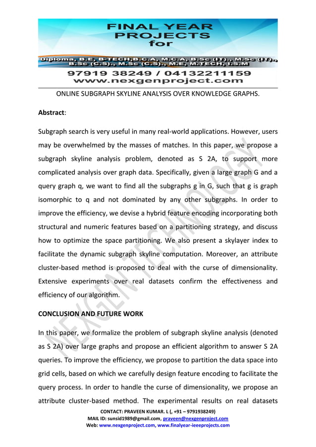 ONLINE SUBGRAPH SKYLINE ANALYSIS OVER KNOWLEDGE GRAPHS | PDF | Databases | Computer Software and ...