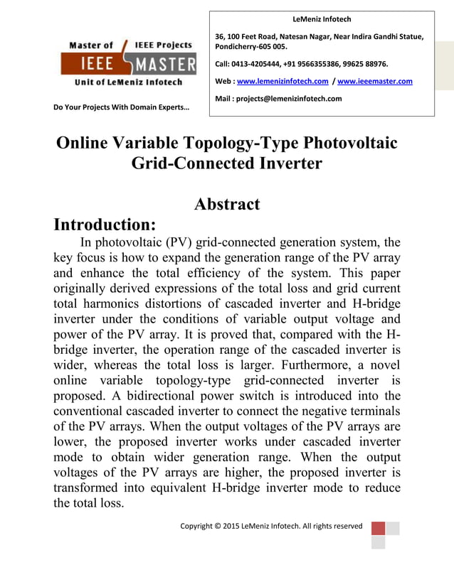 Online variable topology type photovoltaic grid-connected inverter | PDF