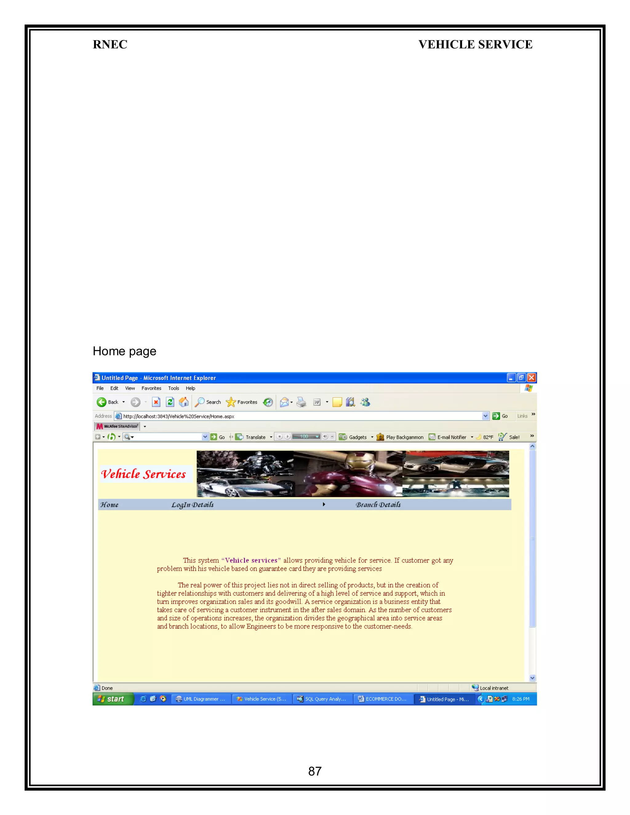 Online vehicle service center management system project report | PDF